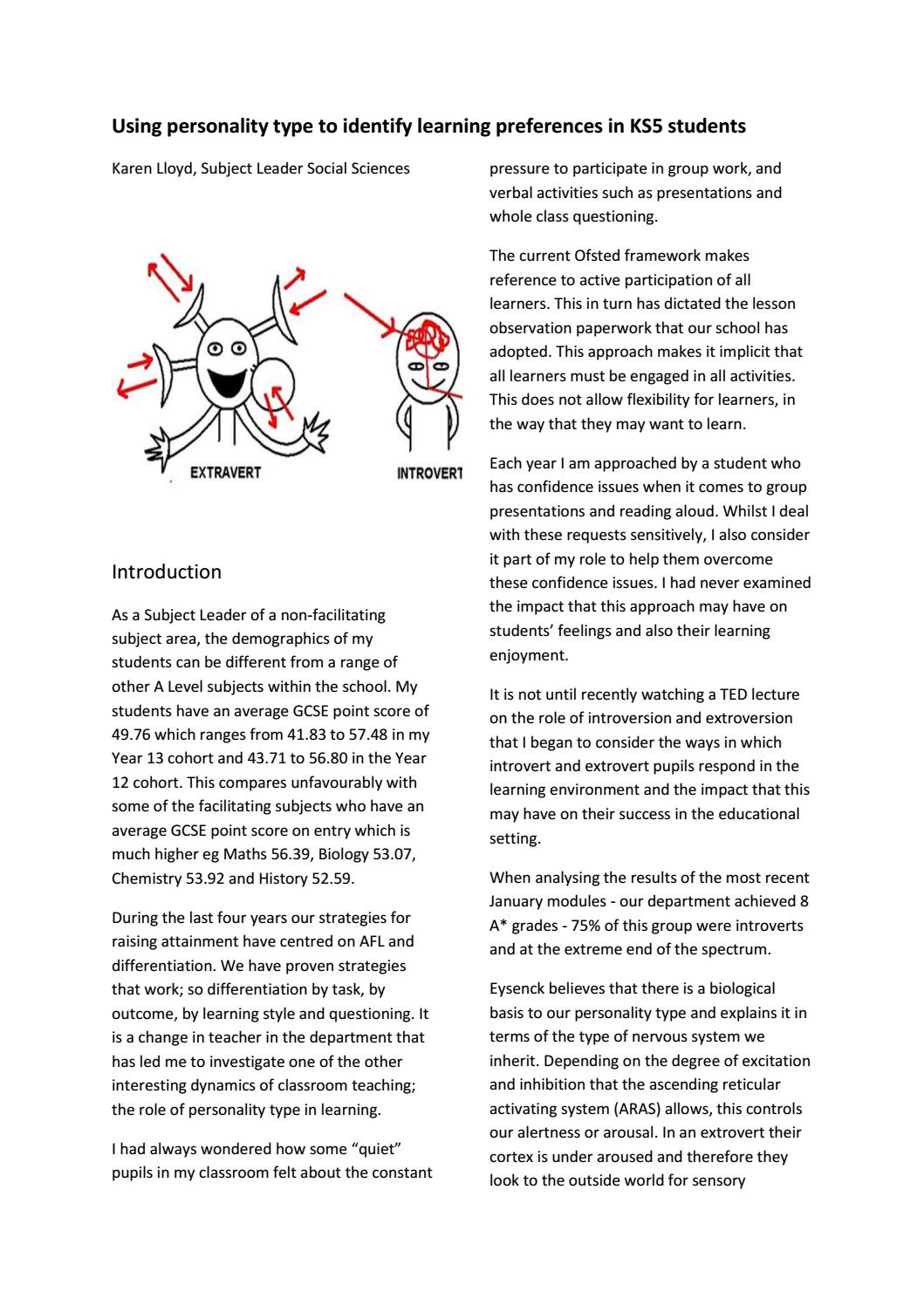 Using Personality Type to Identify Learning Preferences in KS5 by ...