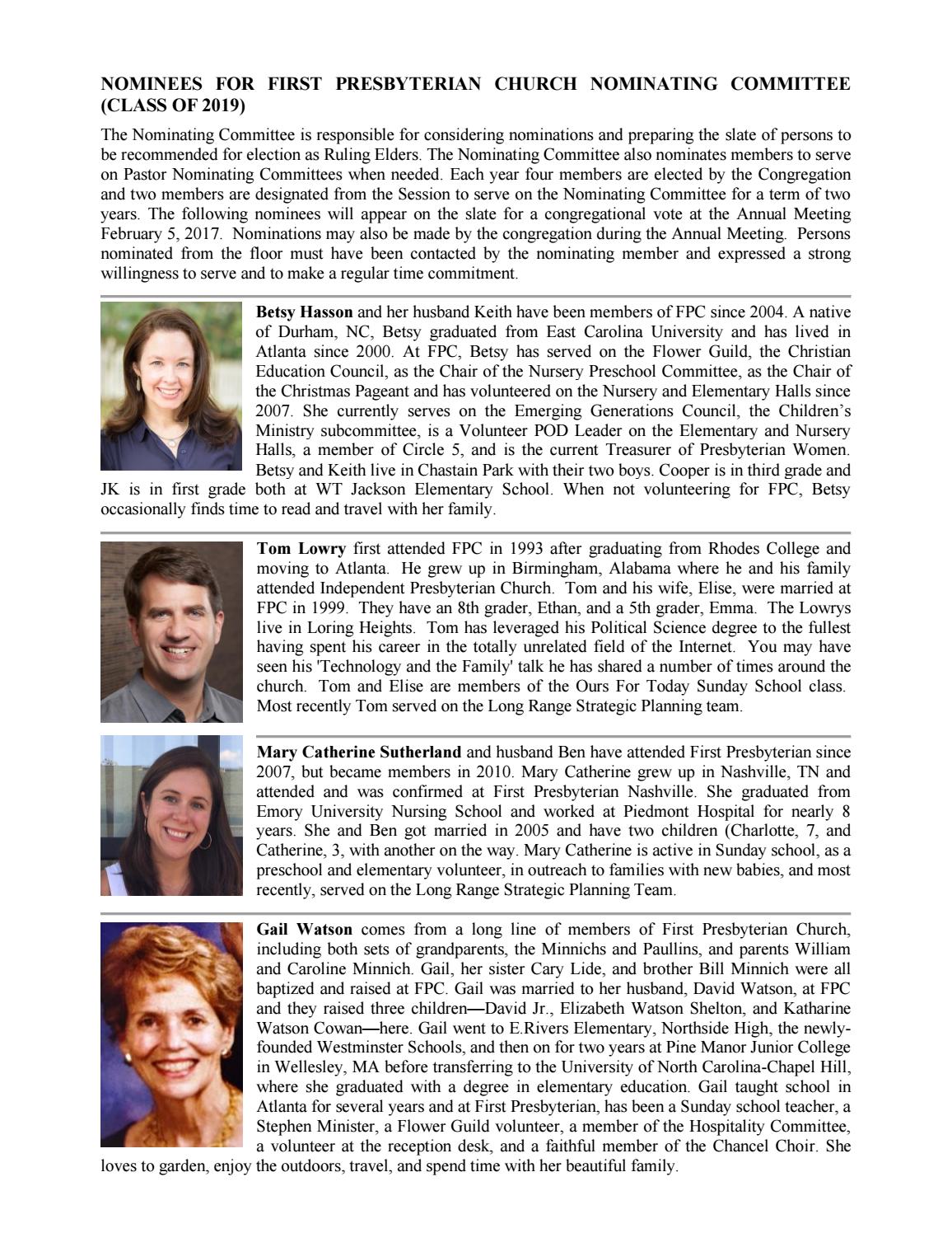 2019 Nominating Committee Nominees by First Presbyterian Church of ...