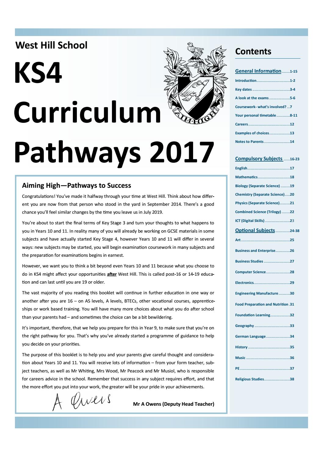 KS4 Curriculum Pathways 2017 by Schudio - Issuu