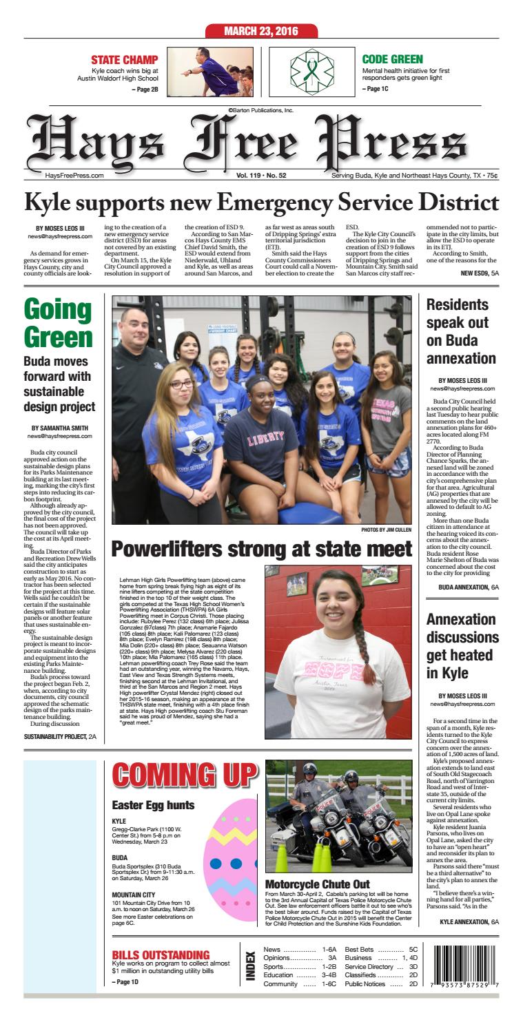 March 16, 2016 Hays Free Press by Hays Free Press/News-Dispatch - Issuu