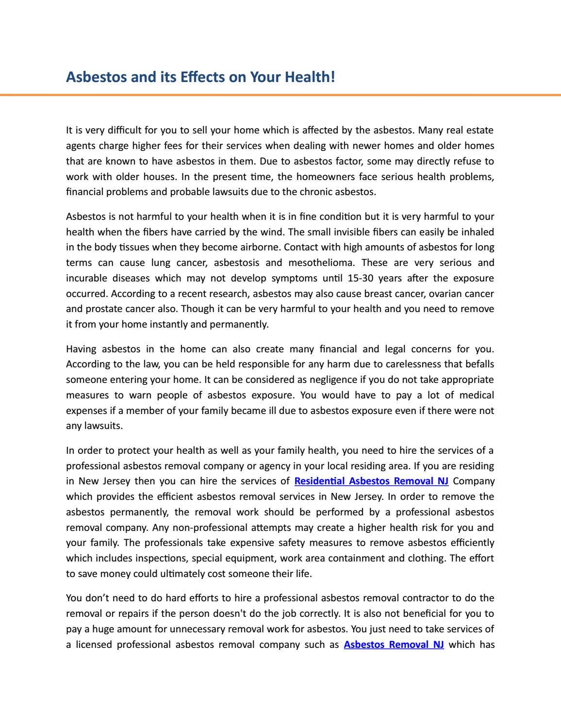 Asbestos and its effects on your health! by United Safety LLC - Issuu