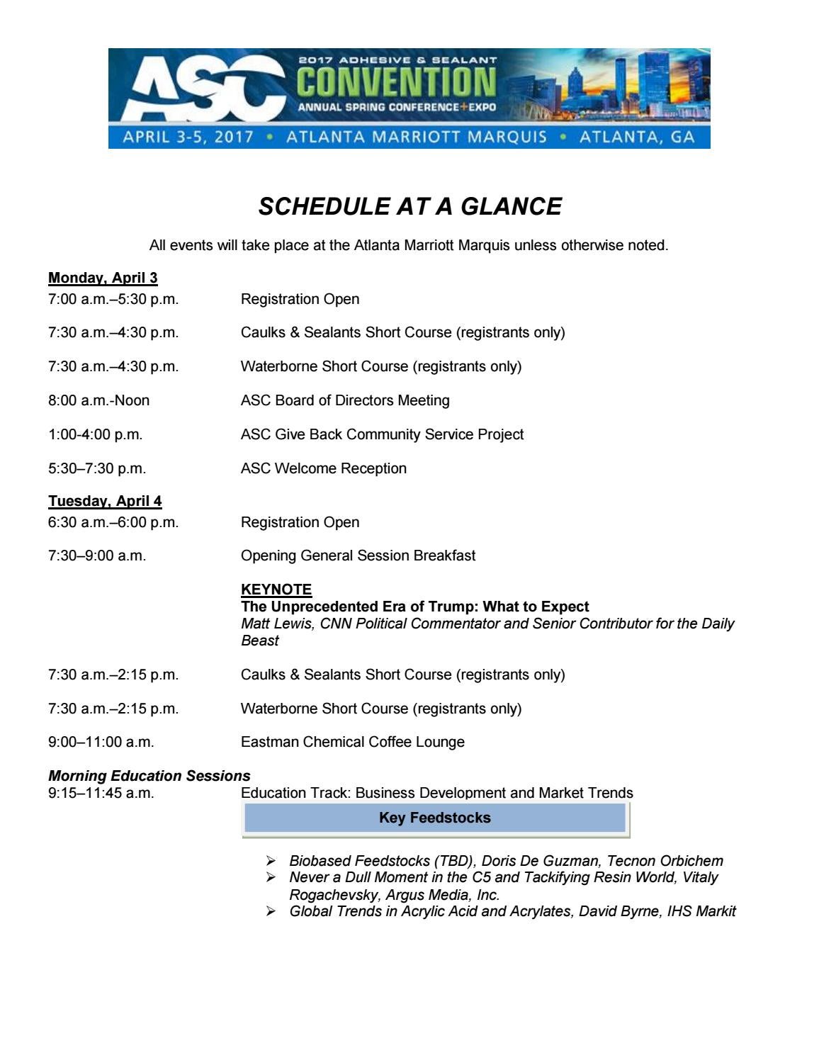2017 Annual Convention Schedule at a Glance by The Adhesive & Sealant ...