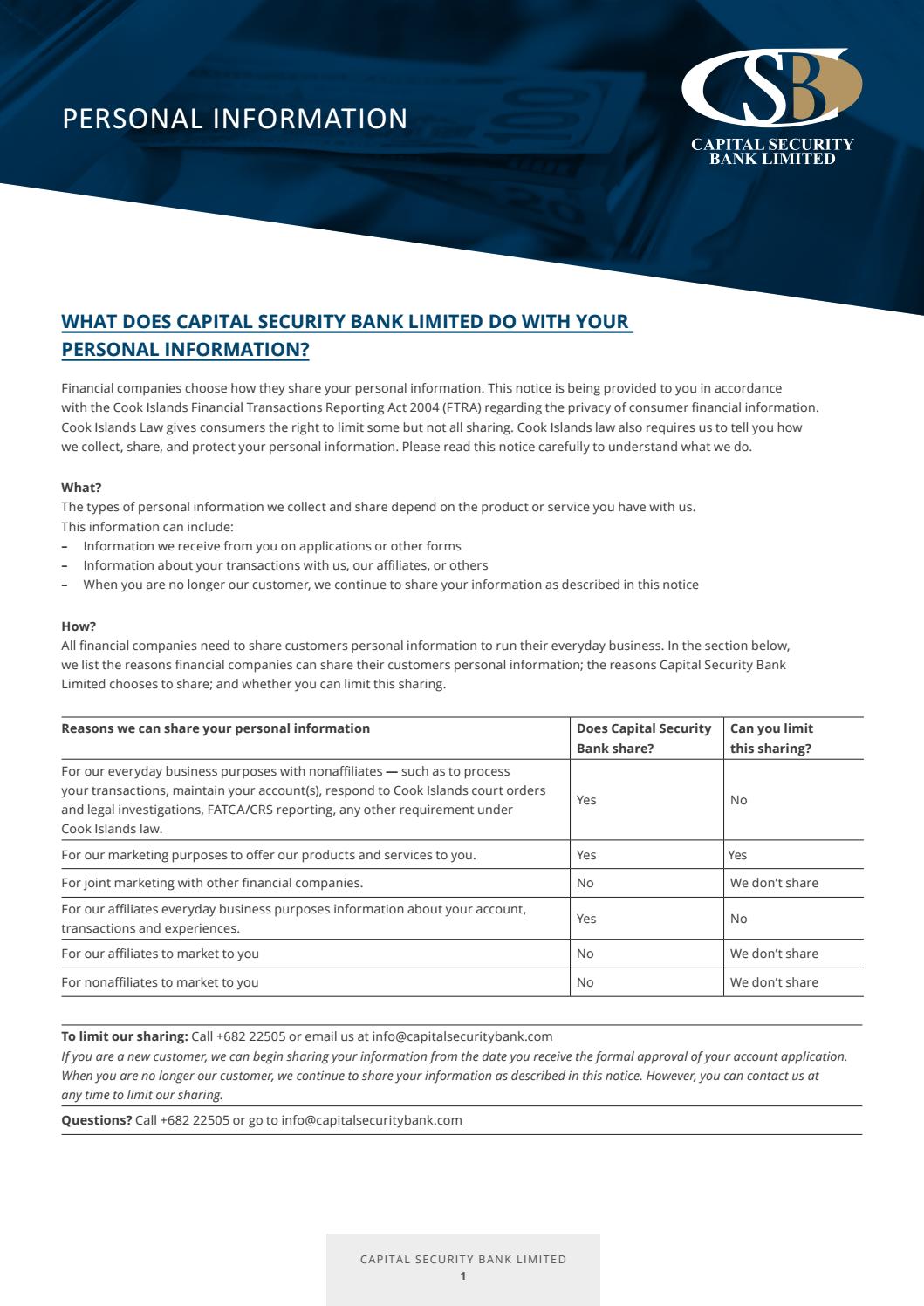 Capital Security Bank - Personal Information by CSB Chiavanni Le'Mon ...