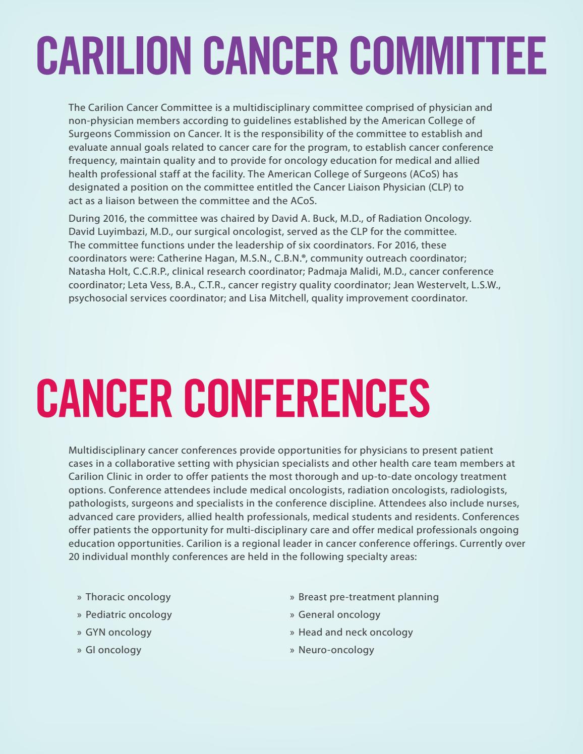 Oncology Report FY2016 by Carilion Clinic - Issuu