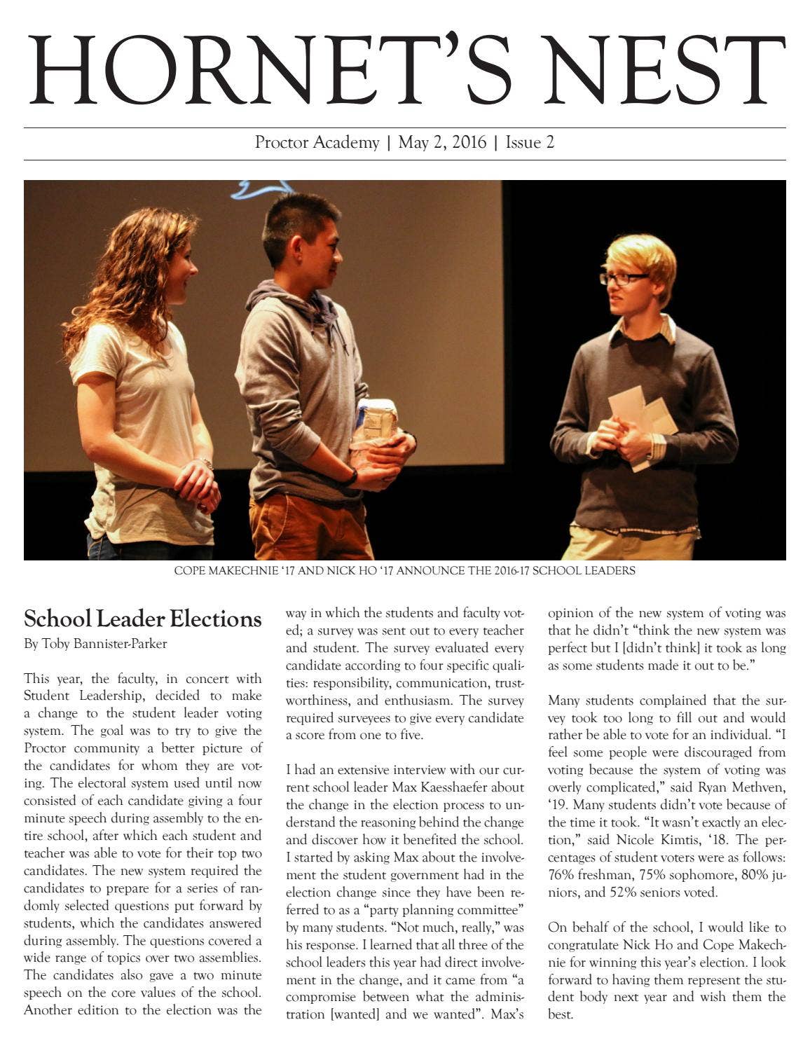 Hornet's Nest | Vol. 1 | Issue 2 | May 2, 2016 by Proctor Academy - Issuu