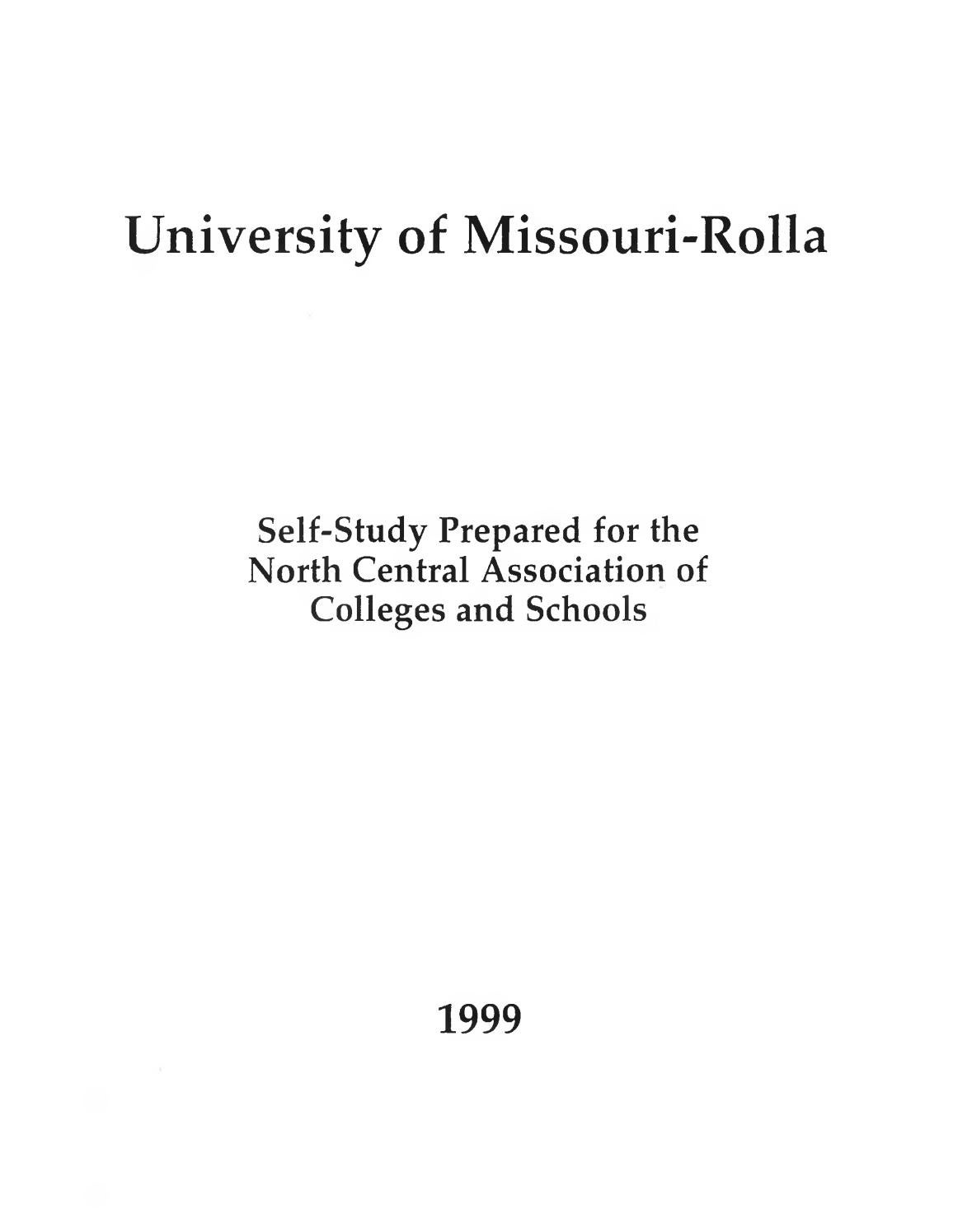 UMR Self Study Prepared For The North Central Association Of Colleges And Schools 1999 By 