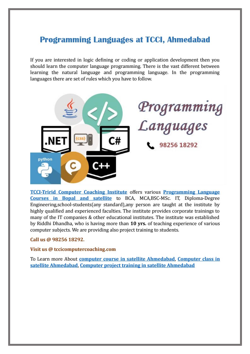 Programming languages at tcci, ahmedabad by Rosario Riley - Issuu