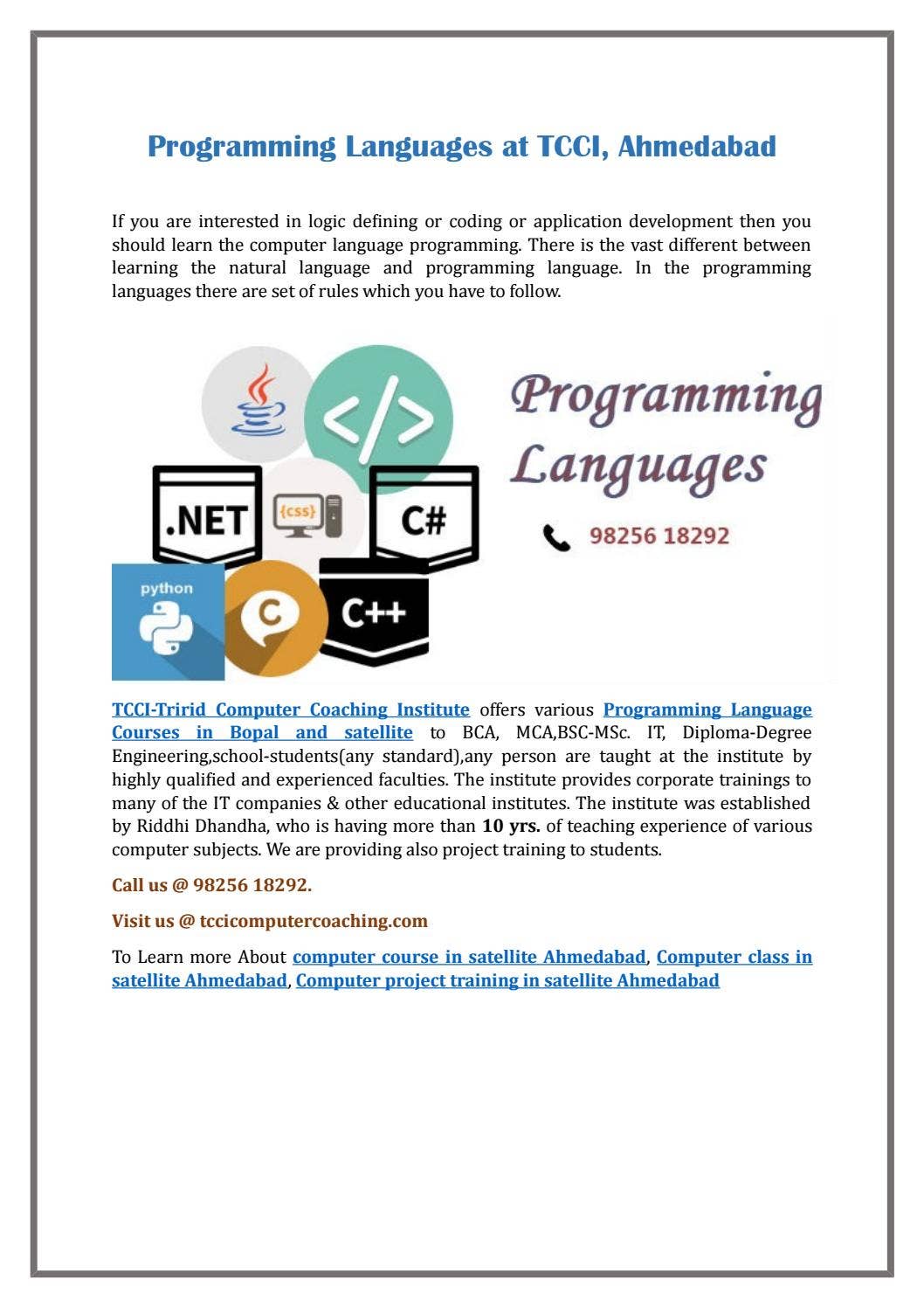 Programming languages at tcci, ahmedabad by Rosario Riley - Issuu