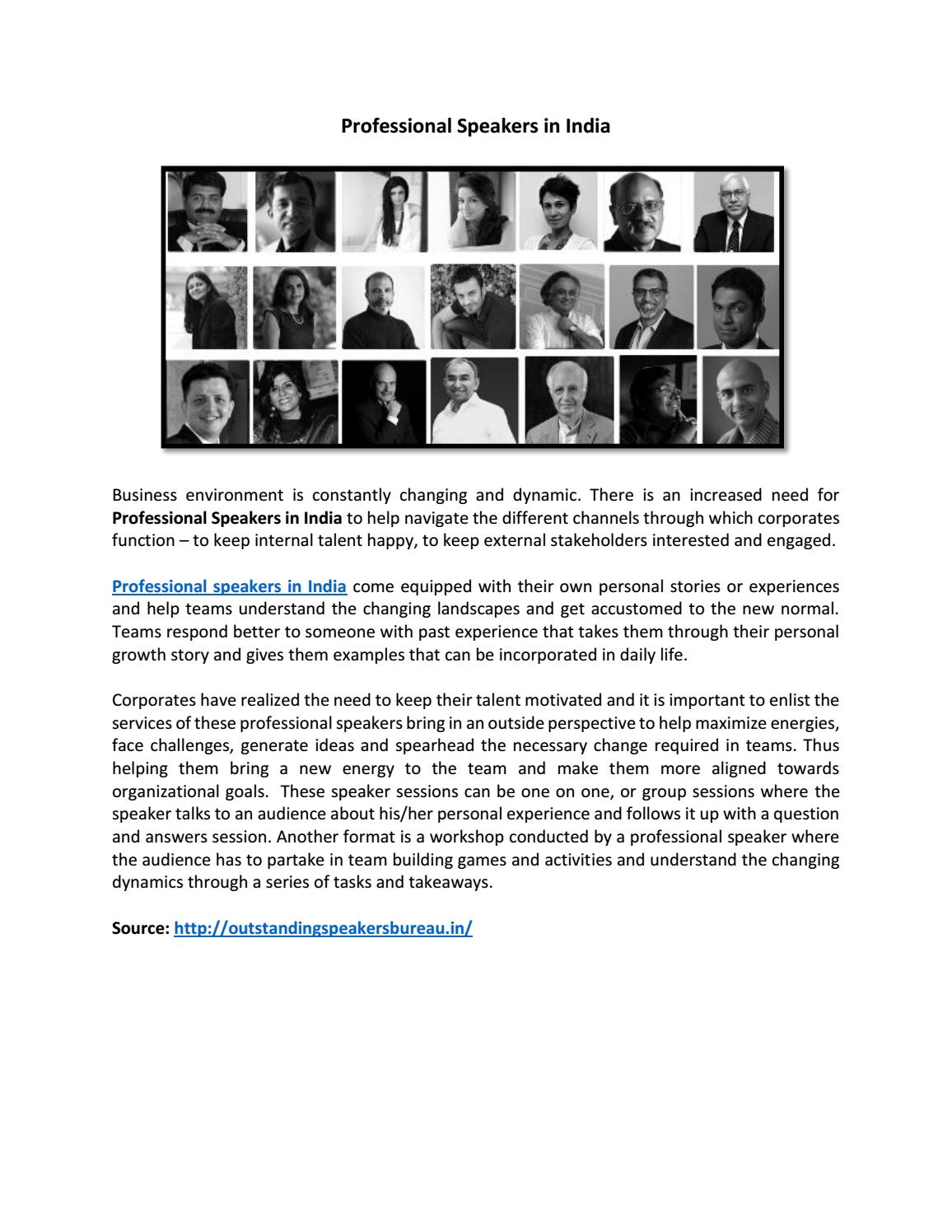 Professional Speakers in India by Outstanding Speakers Bureau - Issuu