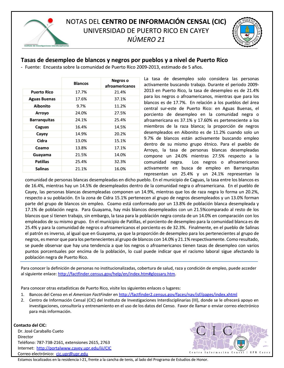 NOTAS DEL CENTRO DE INFORMACIÓN CENSAL (CIC) UNIVERSIDAD DE PUERTO RICO ...