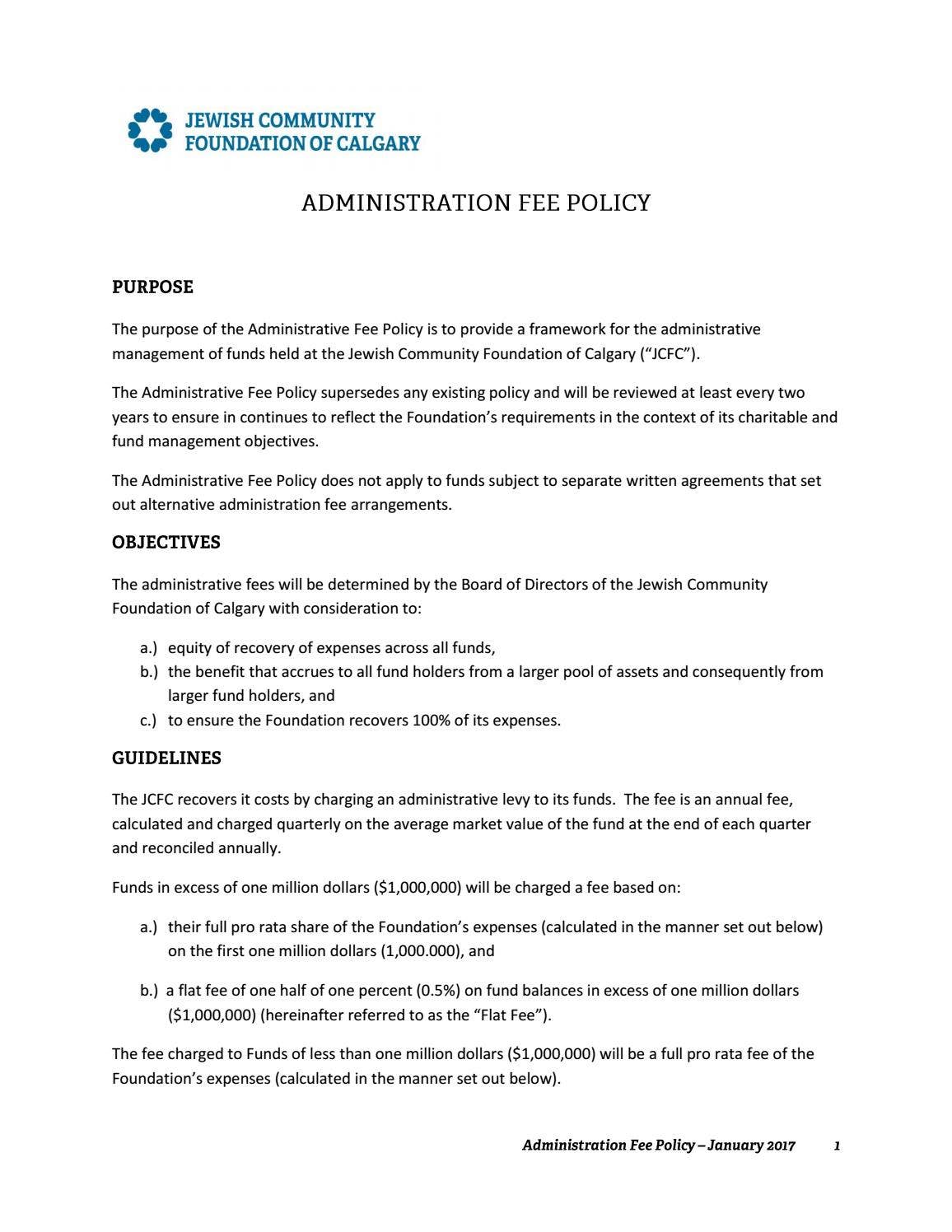 Administration fee policy approved jan 25 2017 by Jewish Community ...