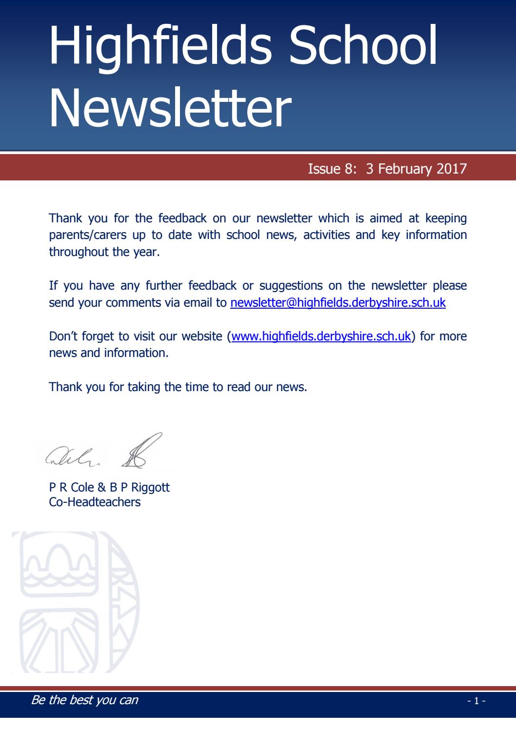 Highfields Newsletter Issue 8 by Highfields School - Issuu