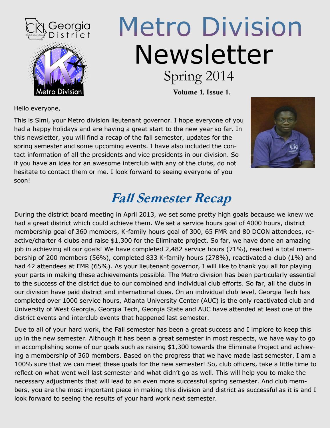 Metro Division Newsletter: Spring 2014 by Georgia CKI - Issuu