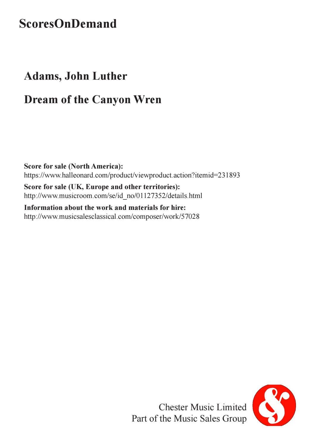 Adams DREAM OF THE CANYON WREN by ScoresOnDemand - Issuu