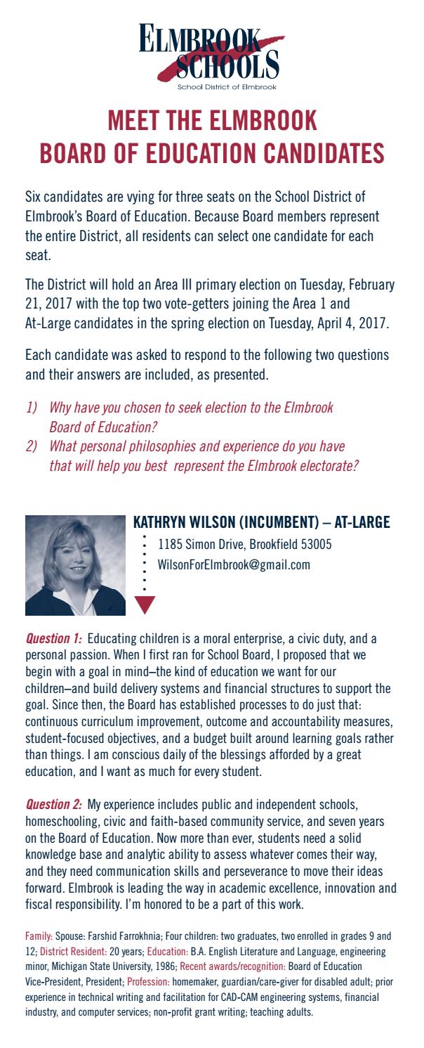 Elmbrook Board Candidate Profiles 2017 by Elmbrook Schools - Issuu