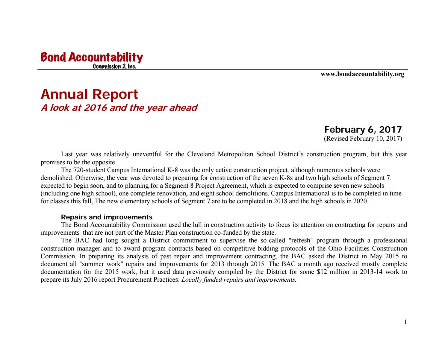 Bac annual report 02 06 17 revised 2 10 17 by Cleveland Bond ...