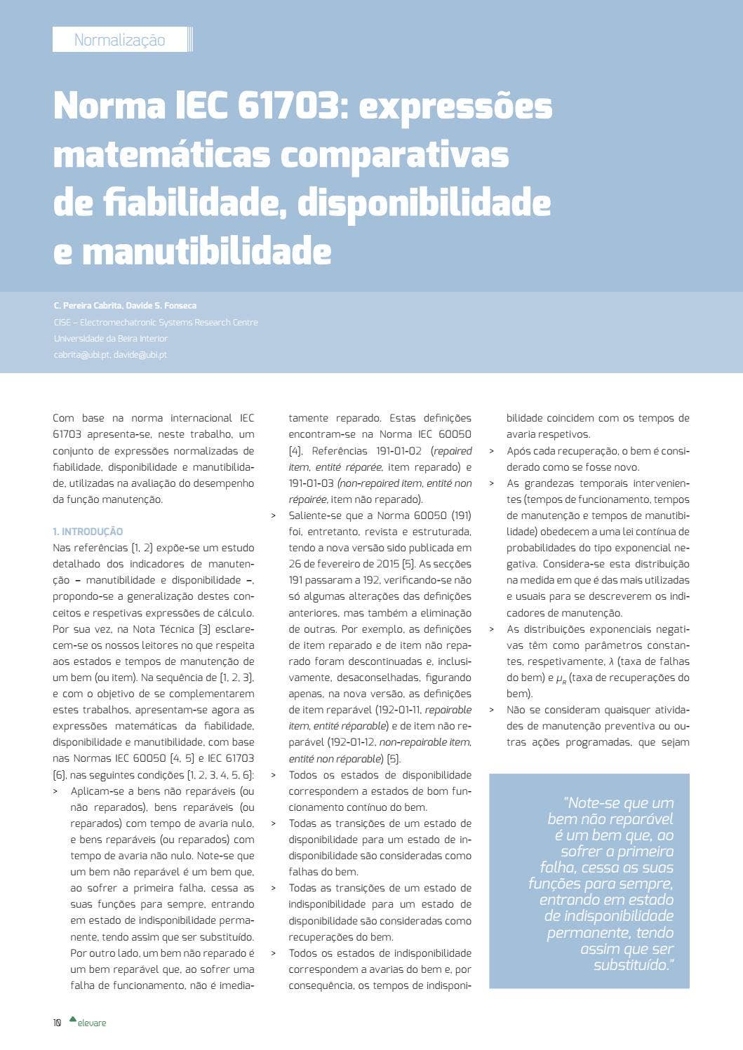 Norma IEC 61703: expressões matemáticas comparativas de fiabilidade ...