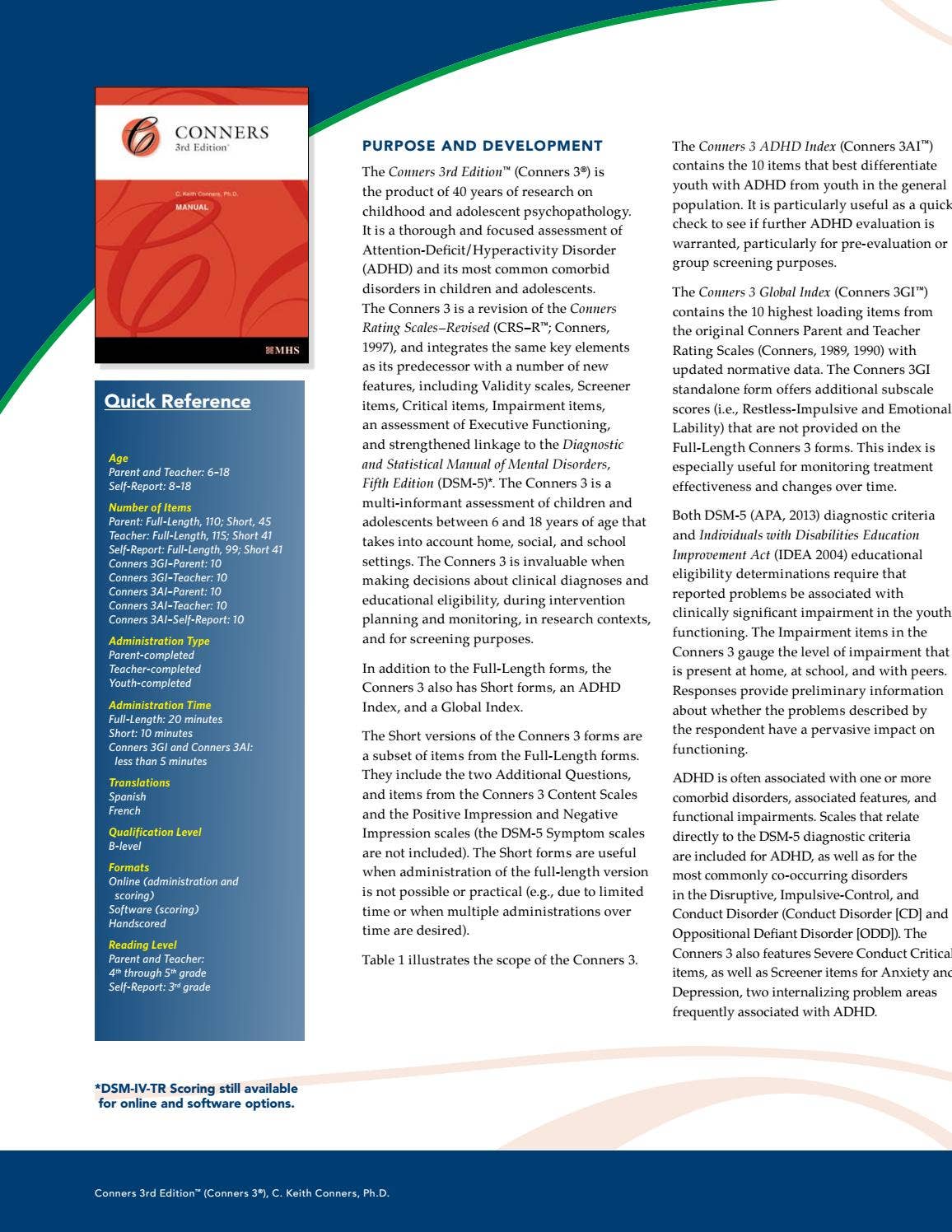 Conners 3 2017 by MHS Assessments - Issuu