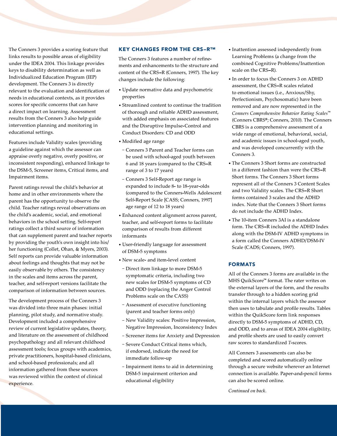 Conners 3 2017 by MHS Assessments - Issuu