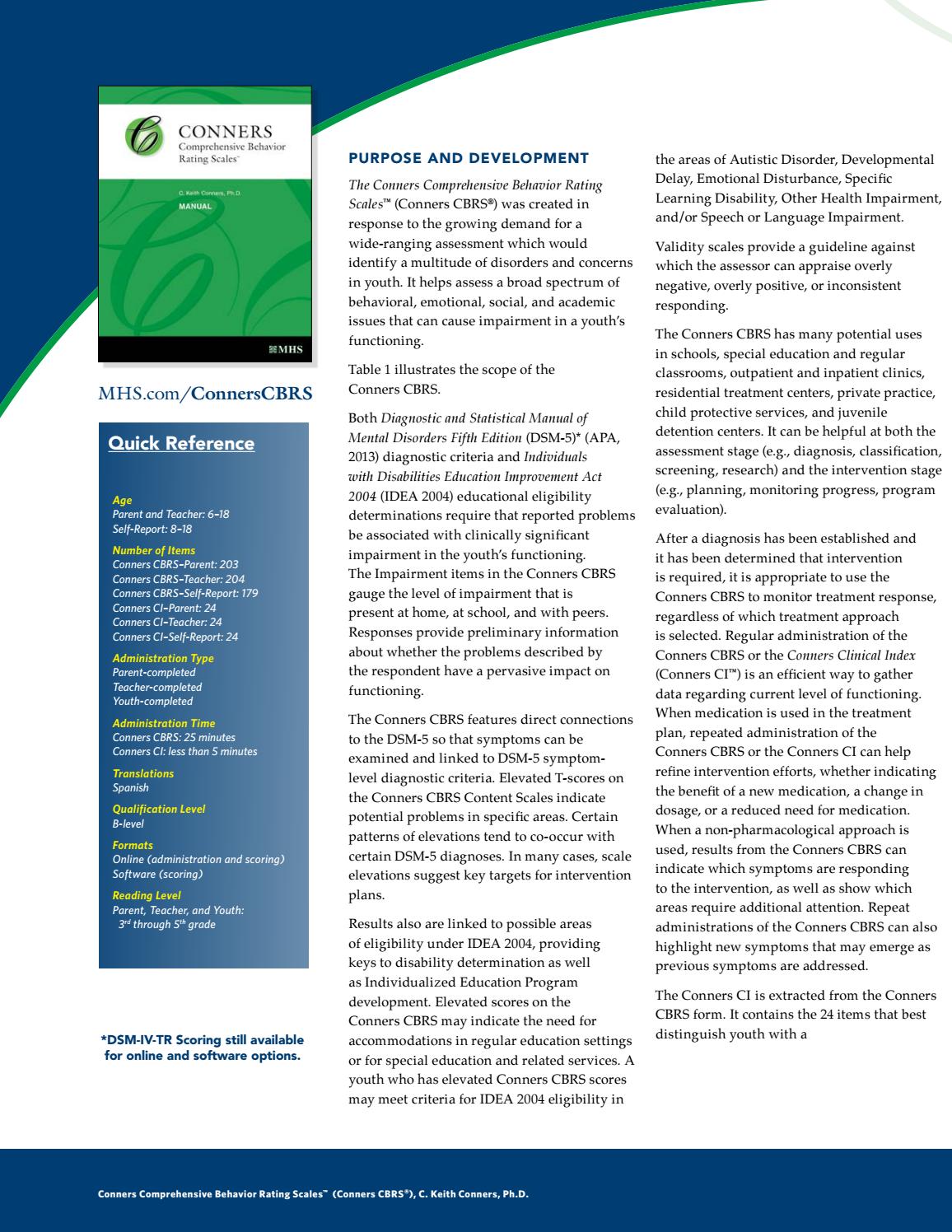 Conners CBRS 2017 by MHS Assessments - Issuu