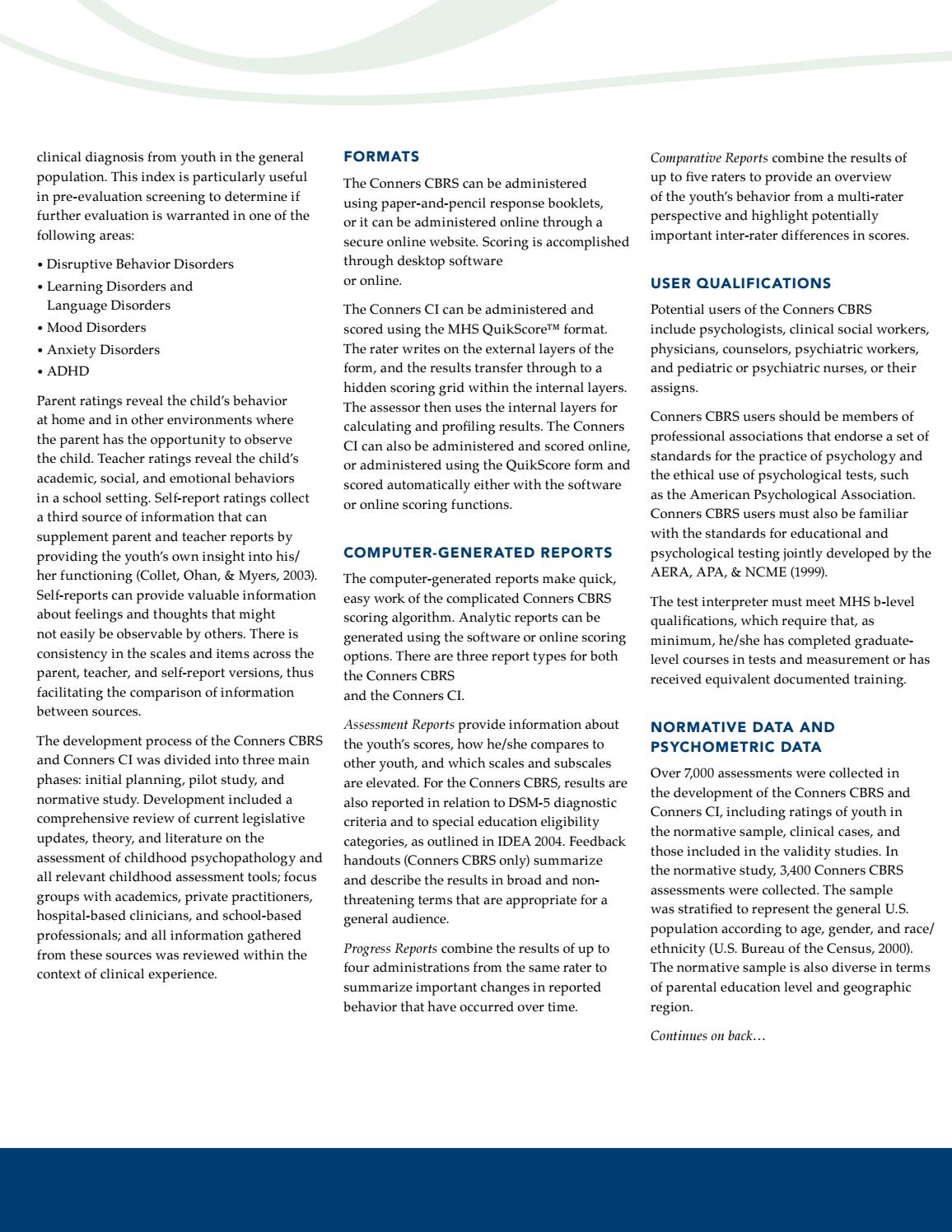 Conners CBRS 2017 by MHS Assessments - Issuu