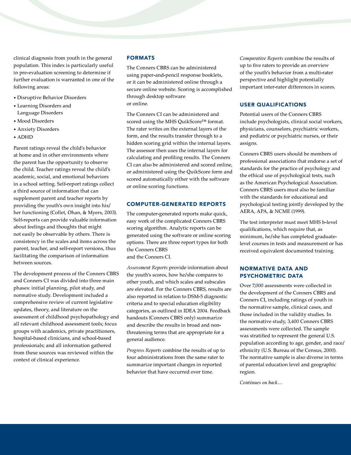 Conners CBRS 2017 by MHS Assessments - Issuu