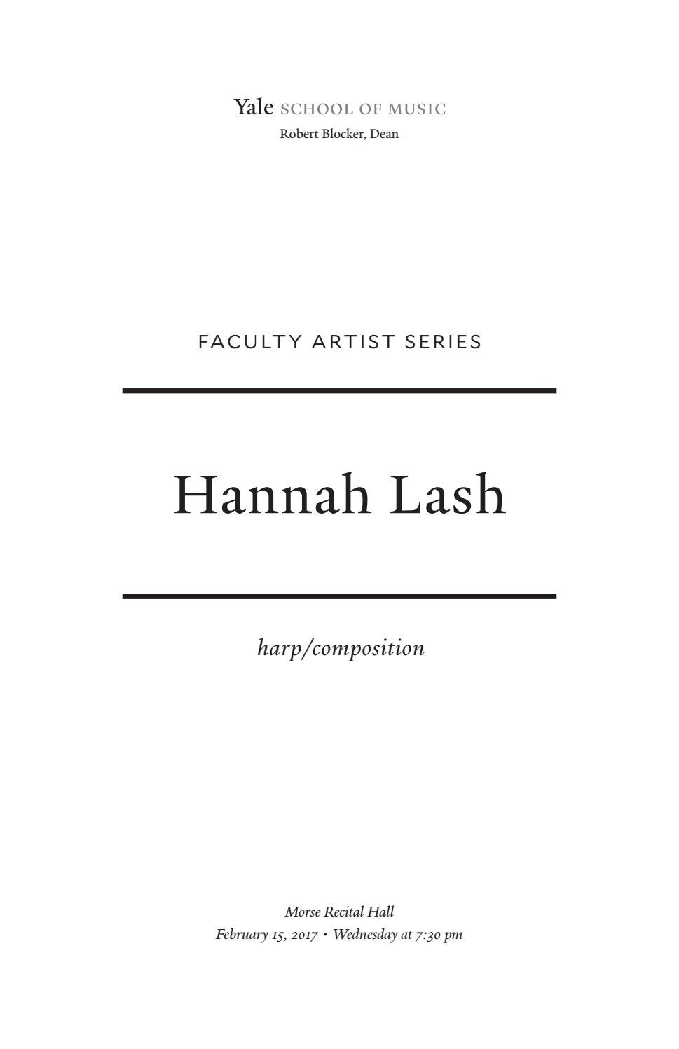 Hannah Lash, harp/composition, Feb 15, 2017 by Yale School of Music - Issuu
