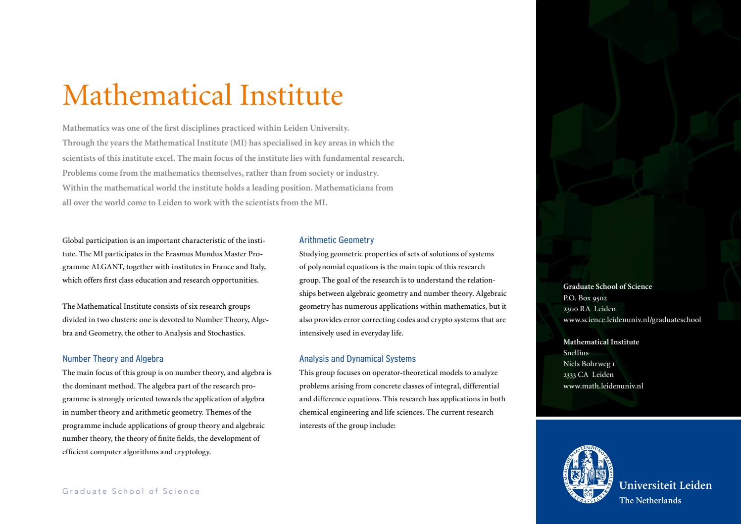 Mathematical institute by Universiteit Leiden - Issuu