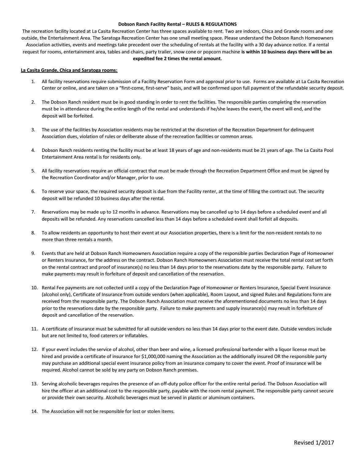 Facility rental rules 2017 final 030117 by The Dobson Association - Issuu