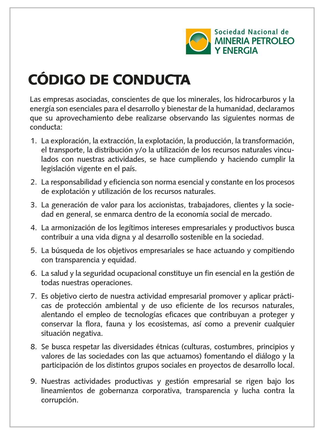 Código de Conducta by Sociedad Nacional de Minería, Petróleo y Energía ...