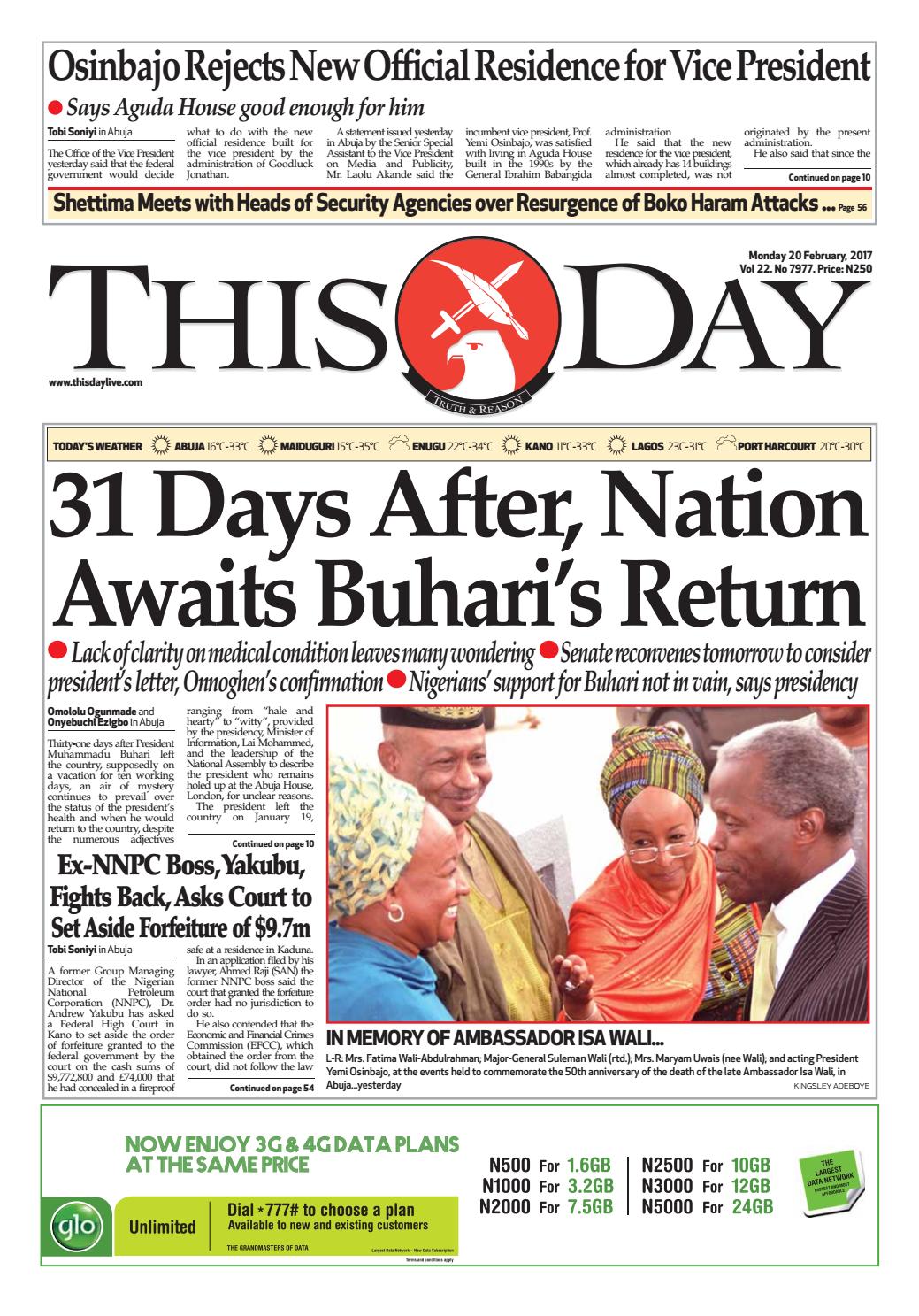 Monday 20th February 2017 by THISDAY Newspapers Ltd - Issuu