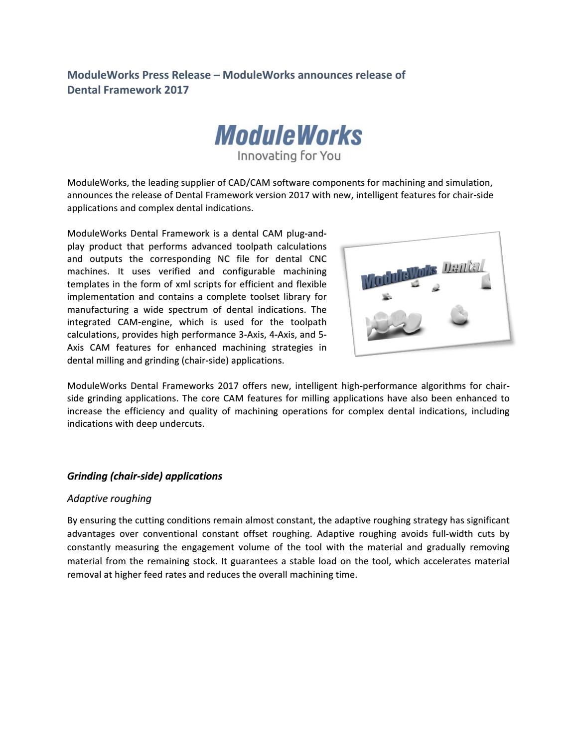 ModuleWorks Press Release - ModuleWorks announces release of Dental ...