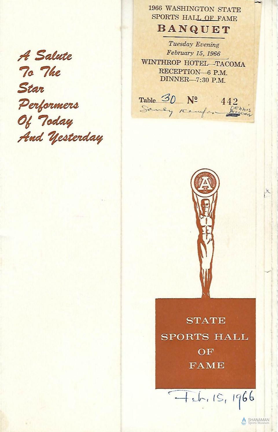 1966 Washington State Sports Hall of Fame Banquet by Tacoma-Pierce ...