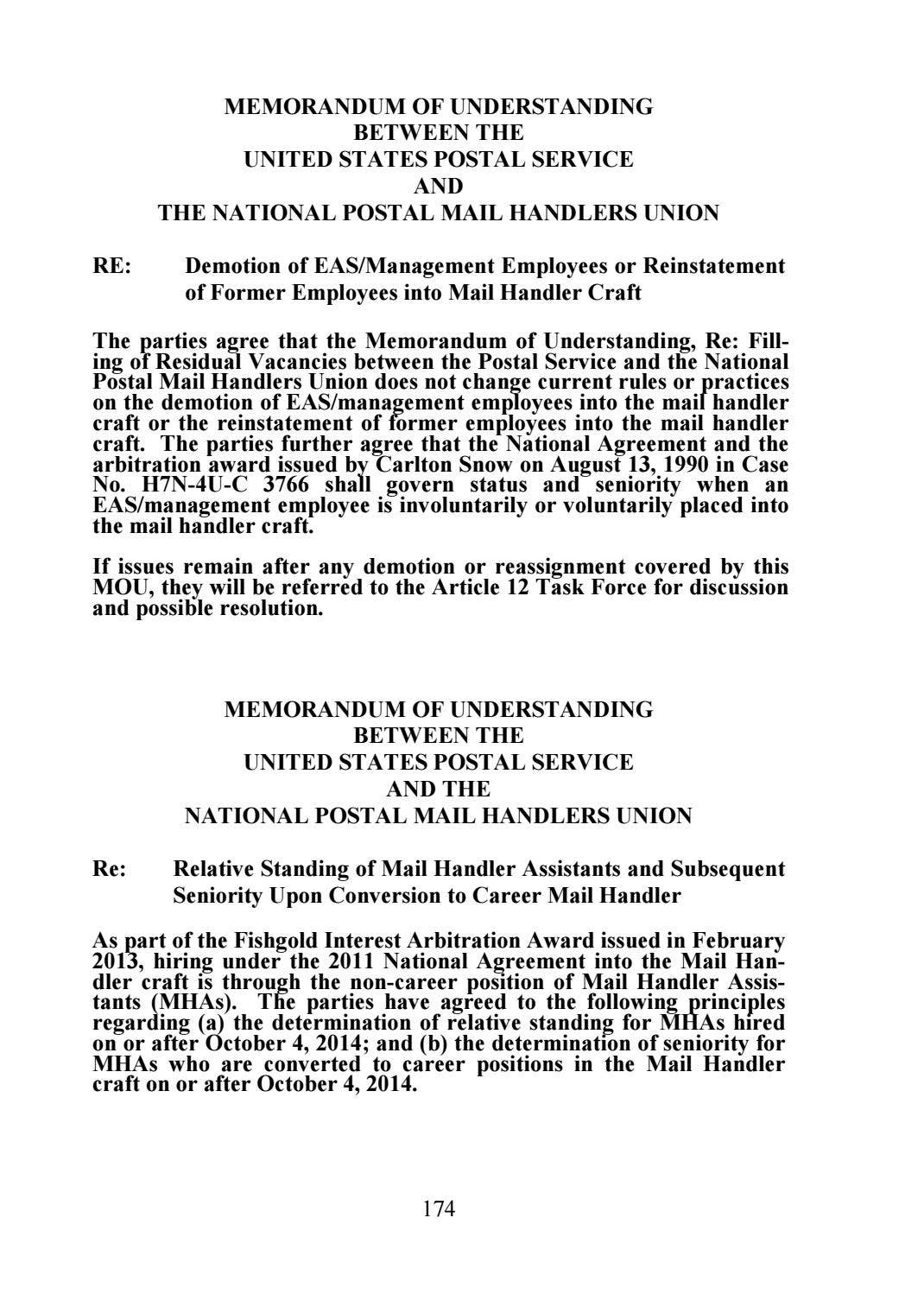 2016 National Agreement by National Postal Mail Handlers Union - Issuu