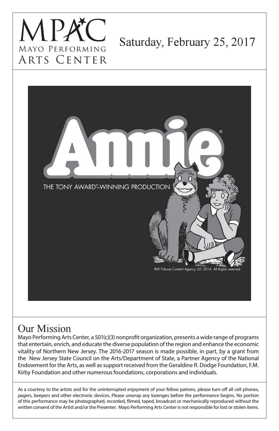 Annie The Musical performance insert by Mayo Performing Arts Center - Issuu