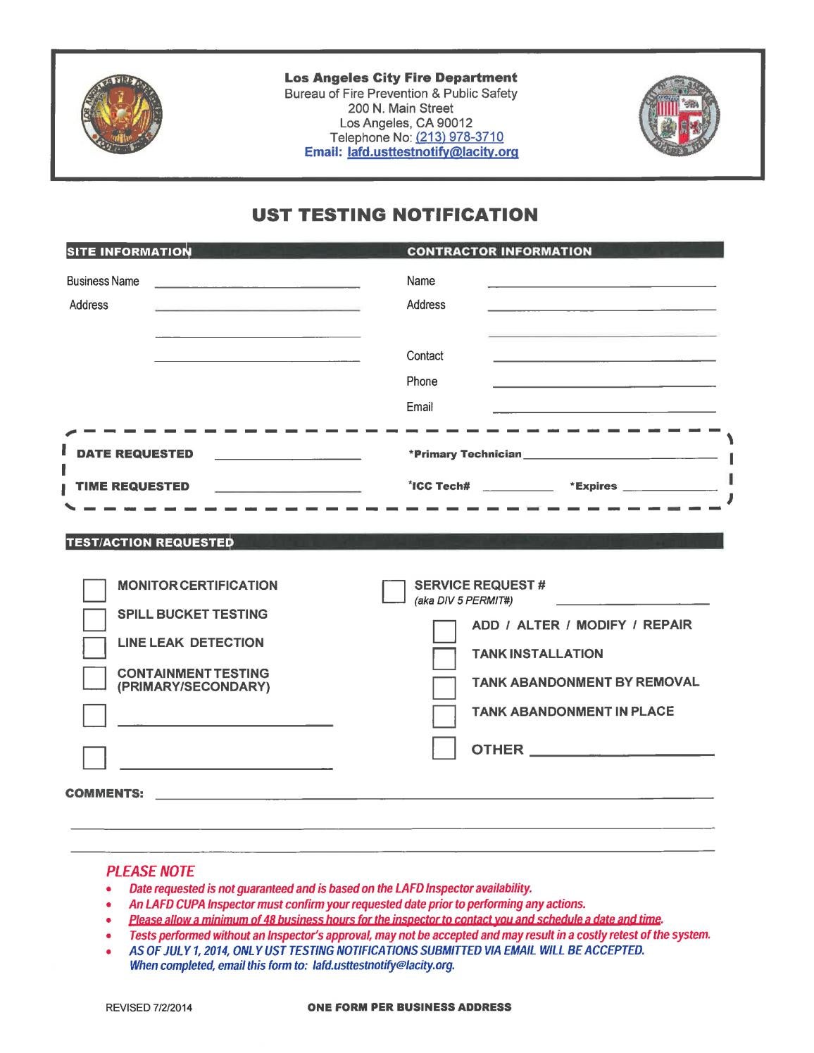 UST Test Notification by Los Angeles Fire Department - Issuu