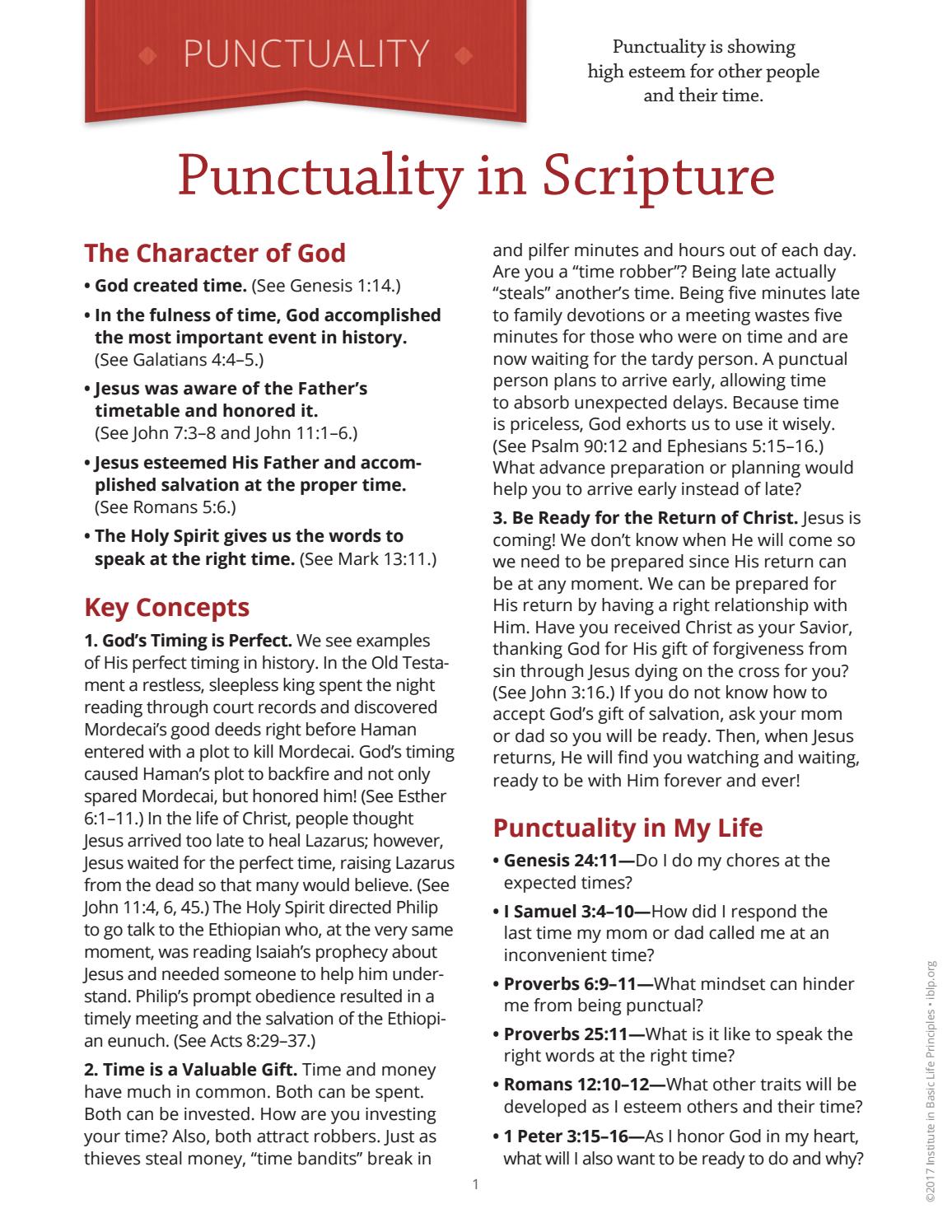 Punctuality Biblical Character Curriculum by Institute in Basic Life ...