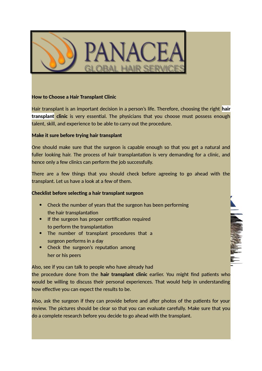 How to Choose a Hair Transplant Clinic by Panacea Global Hair Services ...