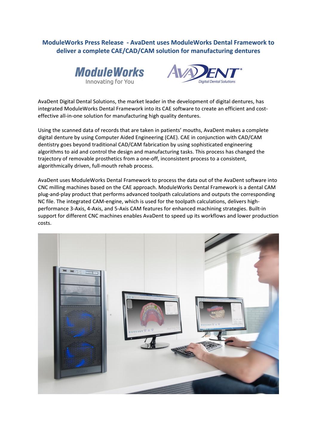 ModuleWorks Press Release - Avadent uses ModuleWorks Dental Framework ...