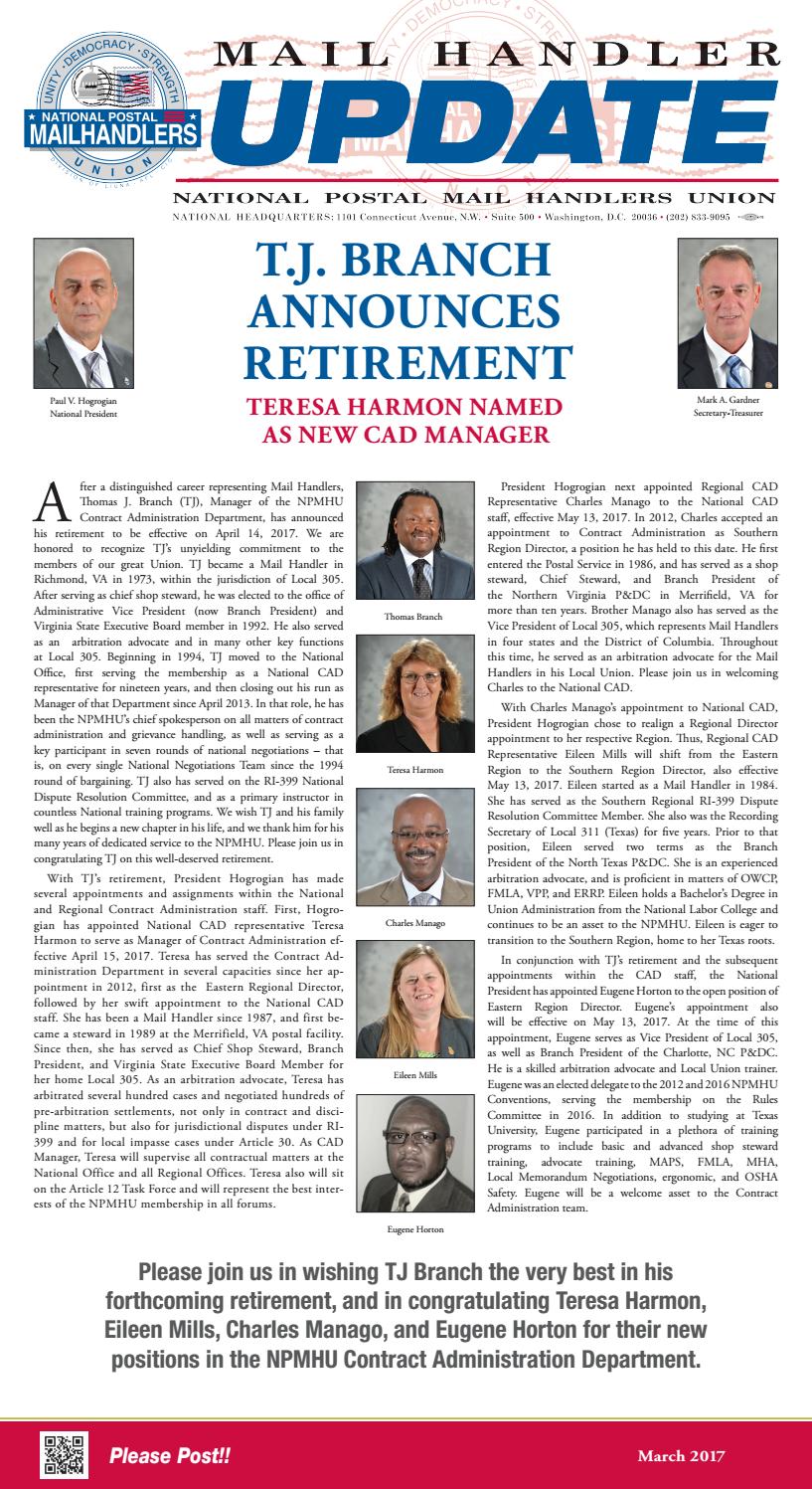 March 2017 Mail Handler Update by National Postal Mail Handlers Union ...