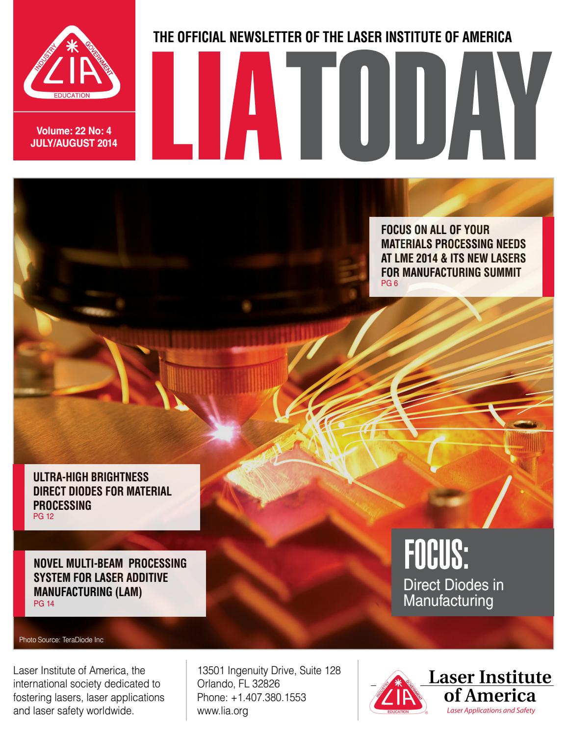LIA TODAY - July/August 2014 Issue by Laser Institute of America - Issuu