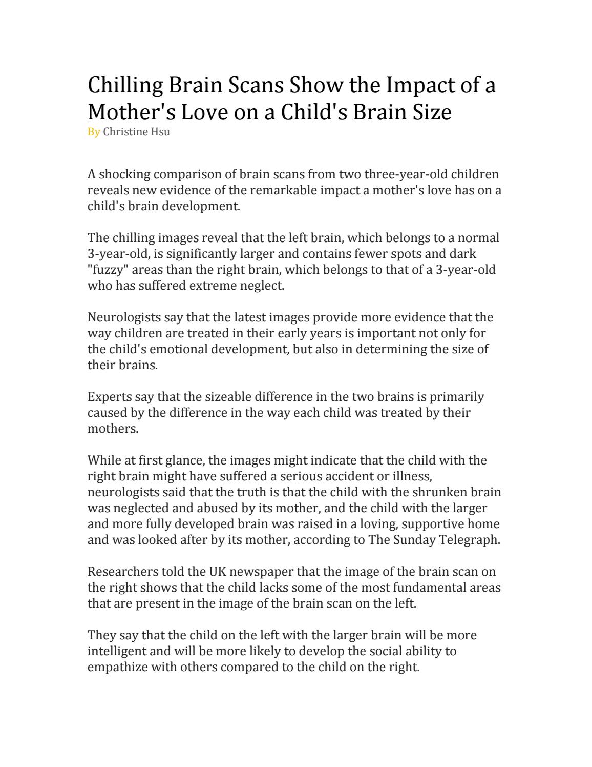 Chilling brain scans show the impact of a mother by Institute for ...