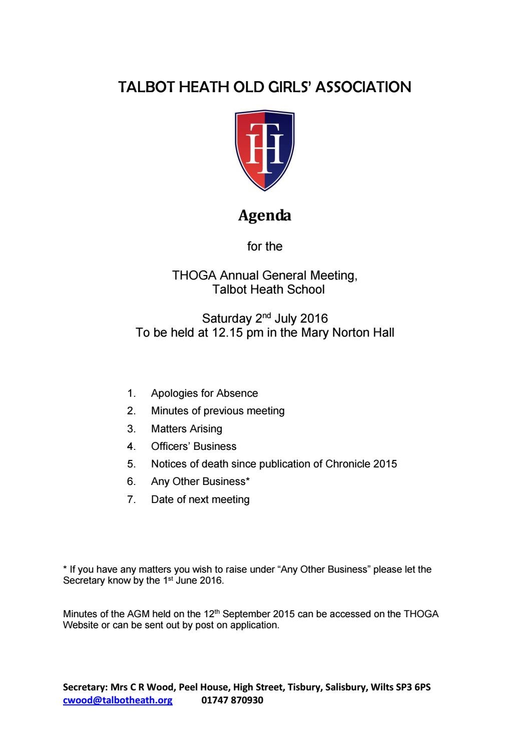 Thoga AGM minutes 2016 #thoga by Talbot Heath School - Issuu