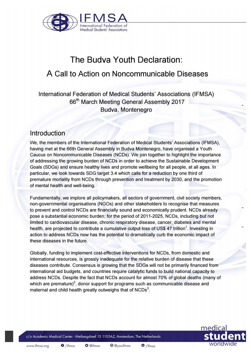 IFMSA - Budva Declaration - Call to Action on NCDs by IFMSA-Morocco - Issuu