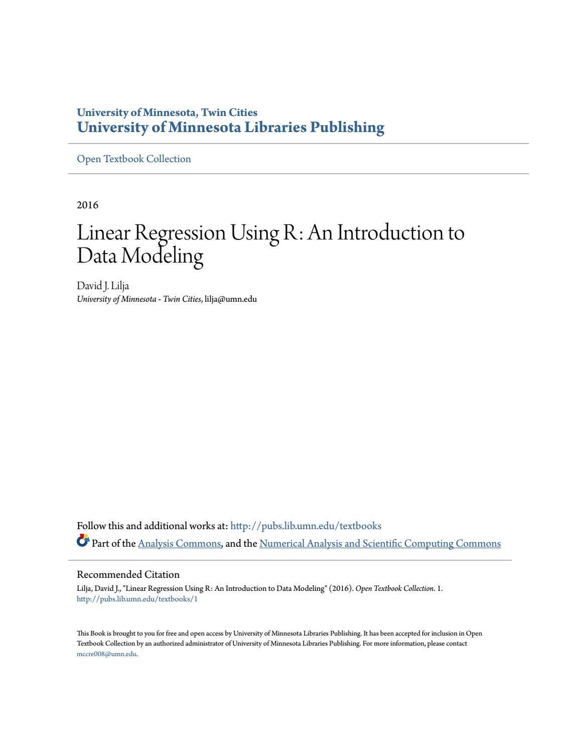 David Lilja - Linear Regression using R - an introduction to data modeling by Klarkkant - Issuu
