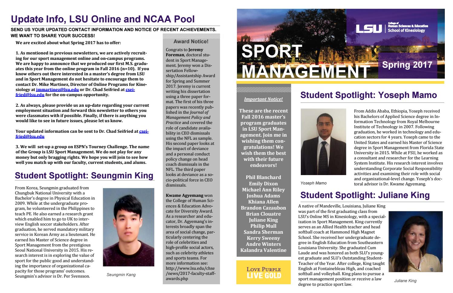 Sport Management Newsletter Spring 2017 by LSU College of Human ...