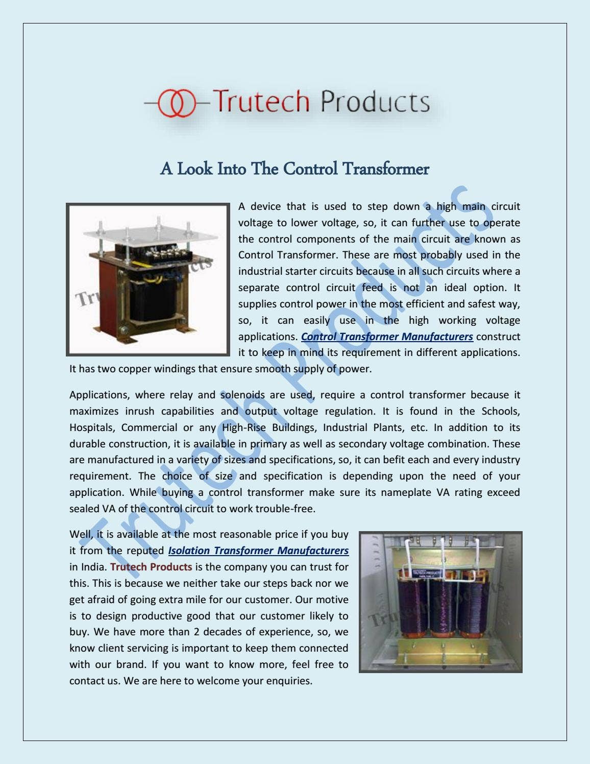 A Look Into the Control Transformer by Trutech Products - Issuu