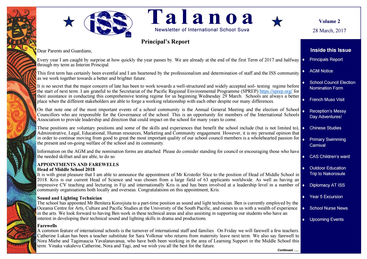 Talanoa 2017 Volume 2 by International School Suva - Issuu
