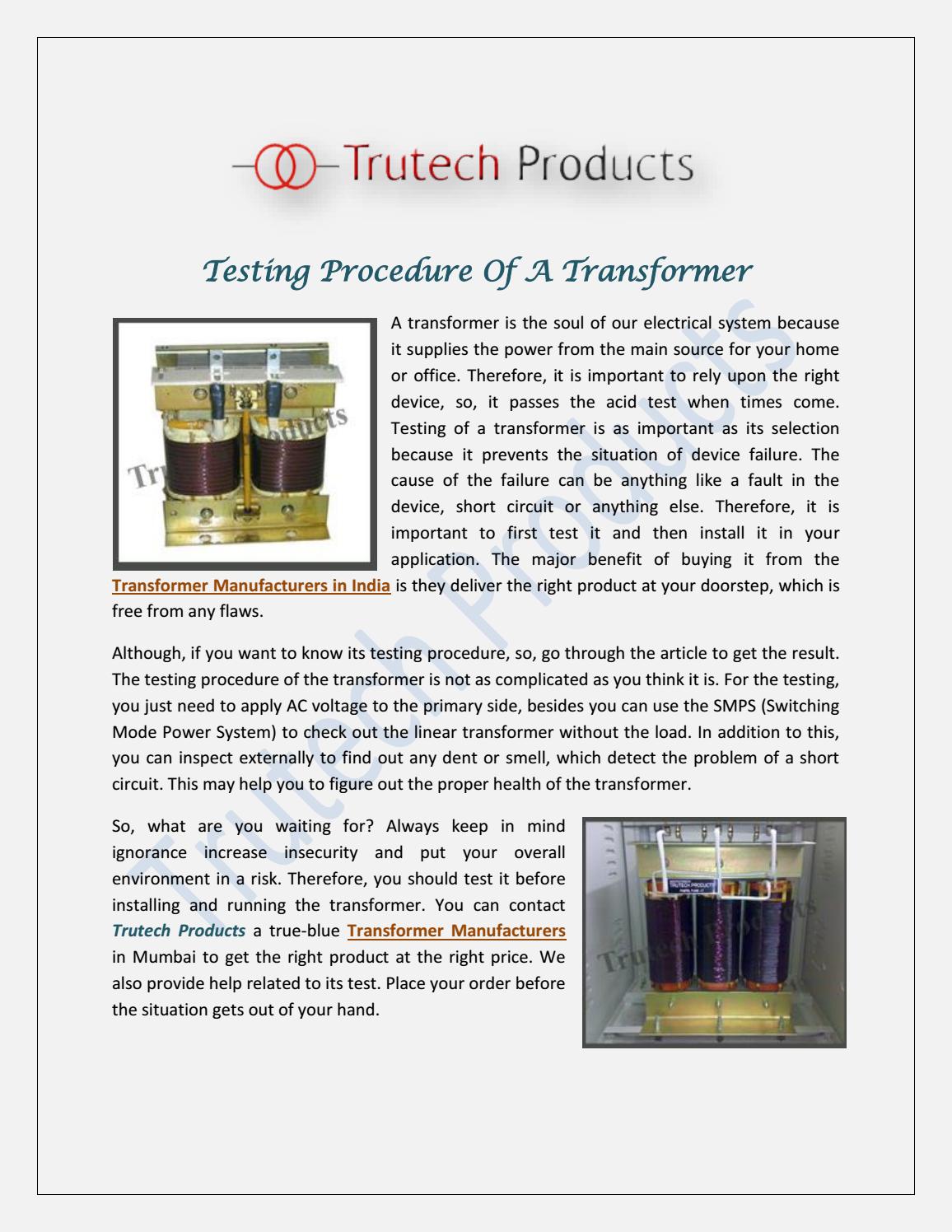 Testing Procedure Of A Transformer by Trutech Products - Issuu