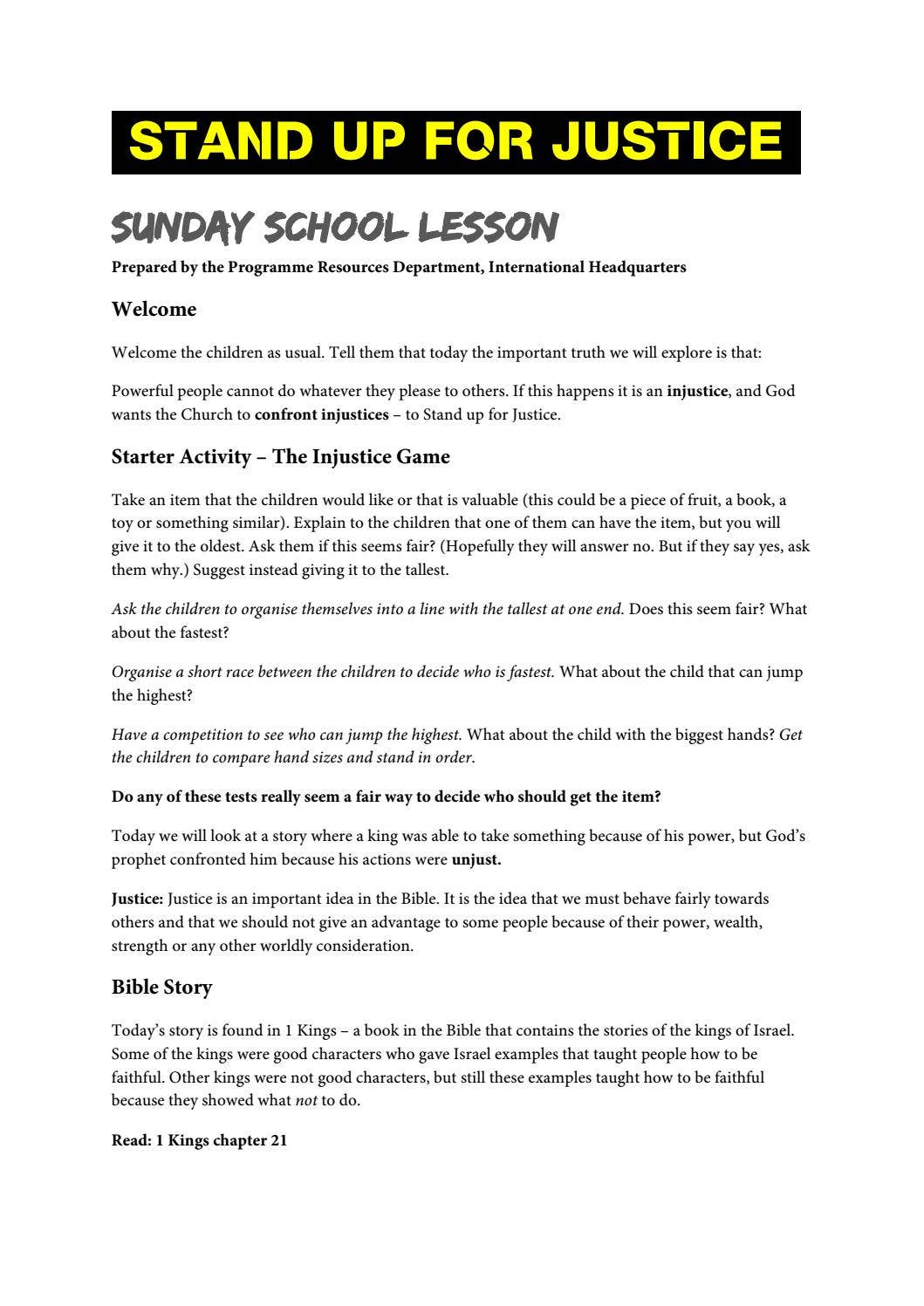 Stand up for justice sunday school lesson edit by Salvation Army IHQ ...